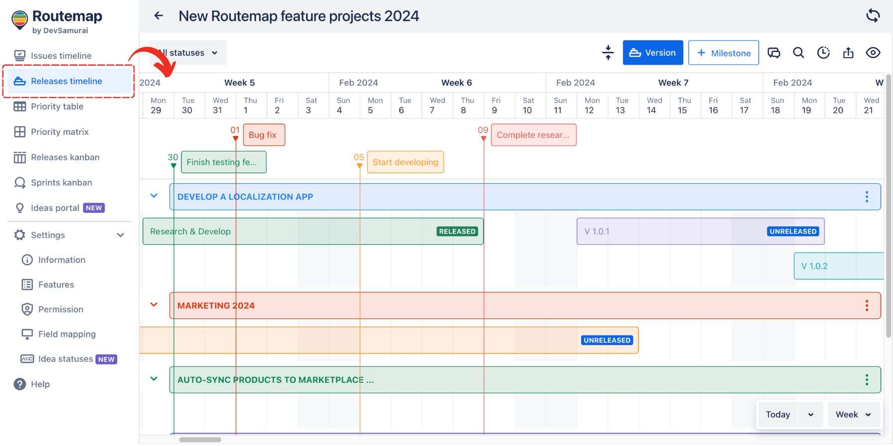 Releases Timeline Roadmap