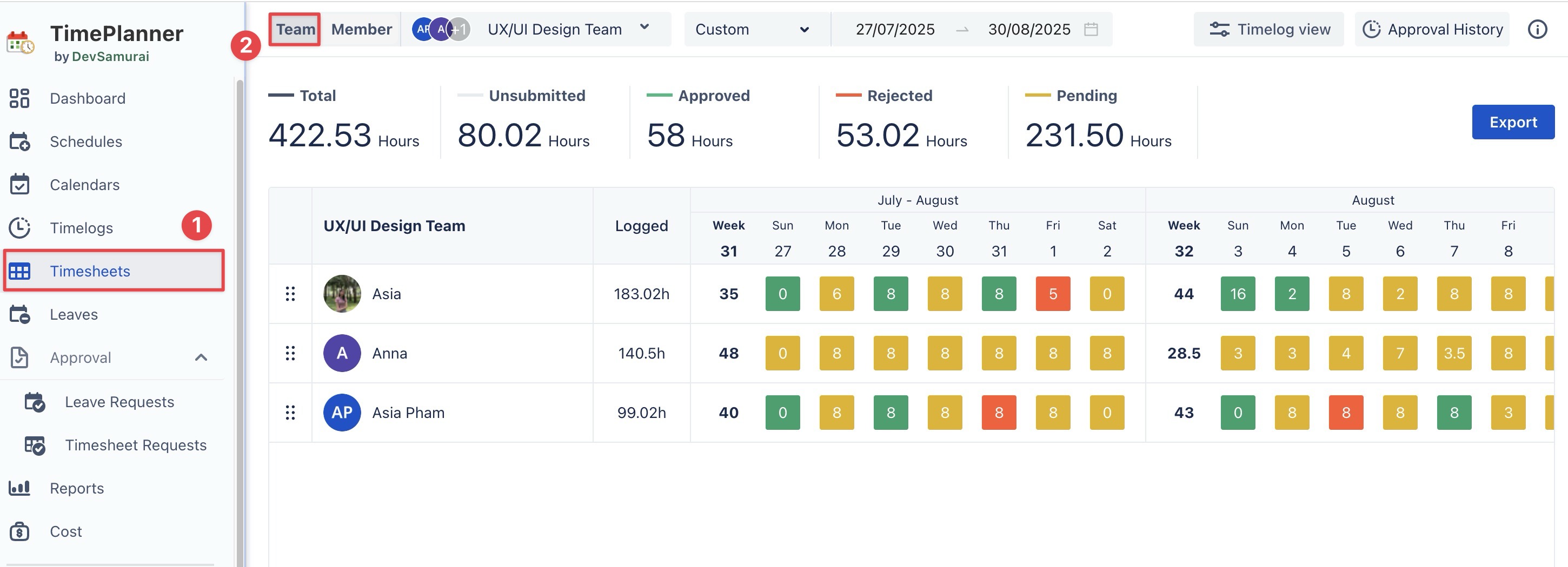 Team's Timesheet
