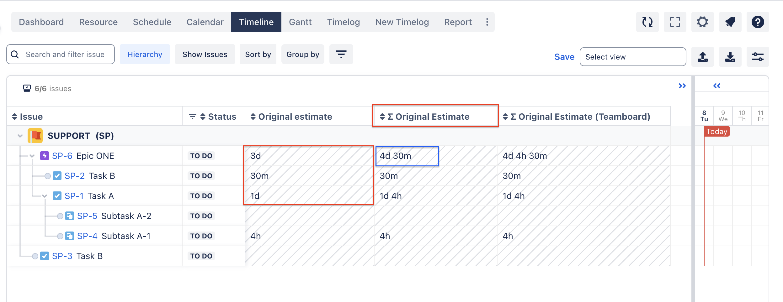 Original Estimate field