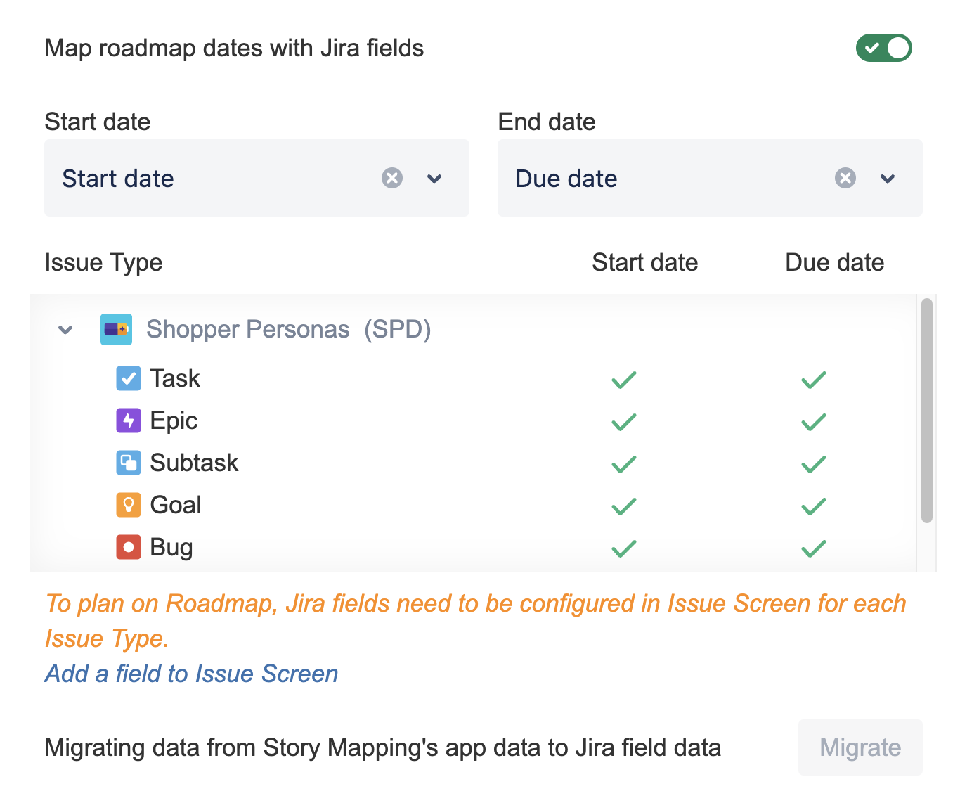 How to map roadmap dates with Jira fields?