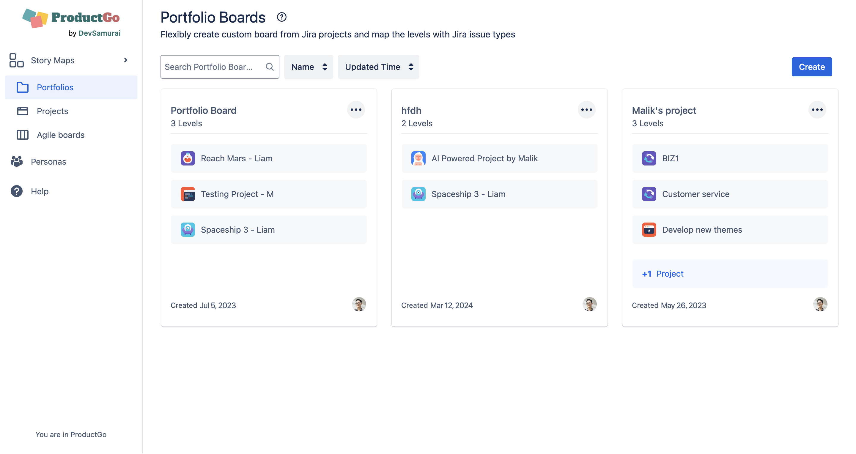 Access and create portfolio board