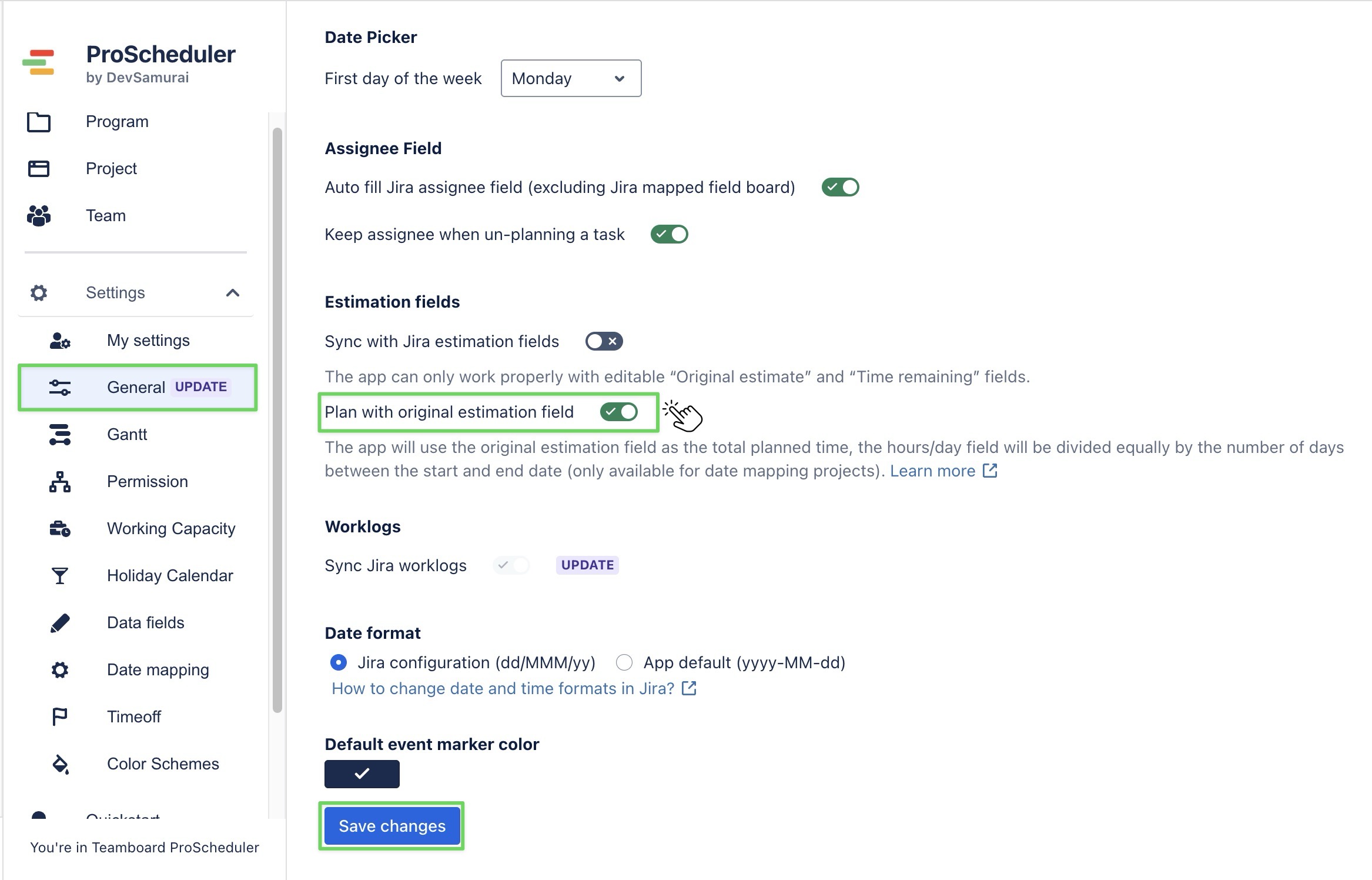Planning tasks with original estimates