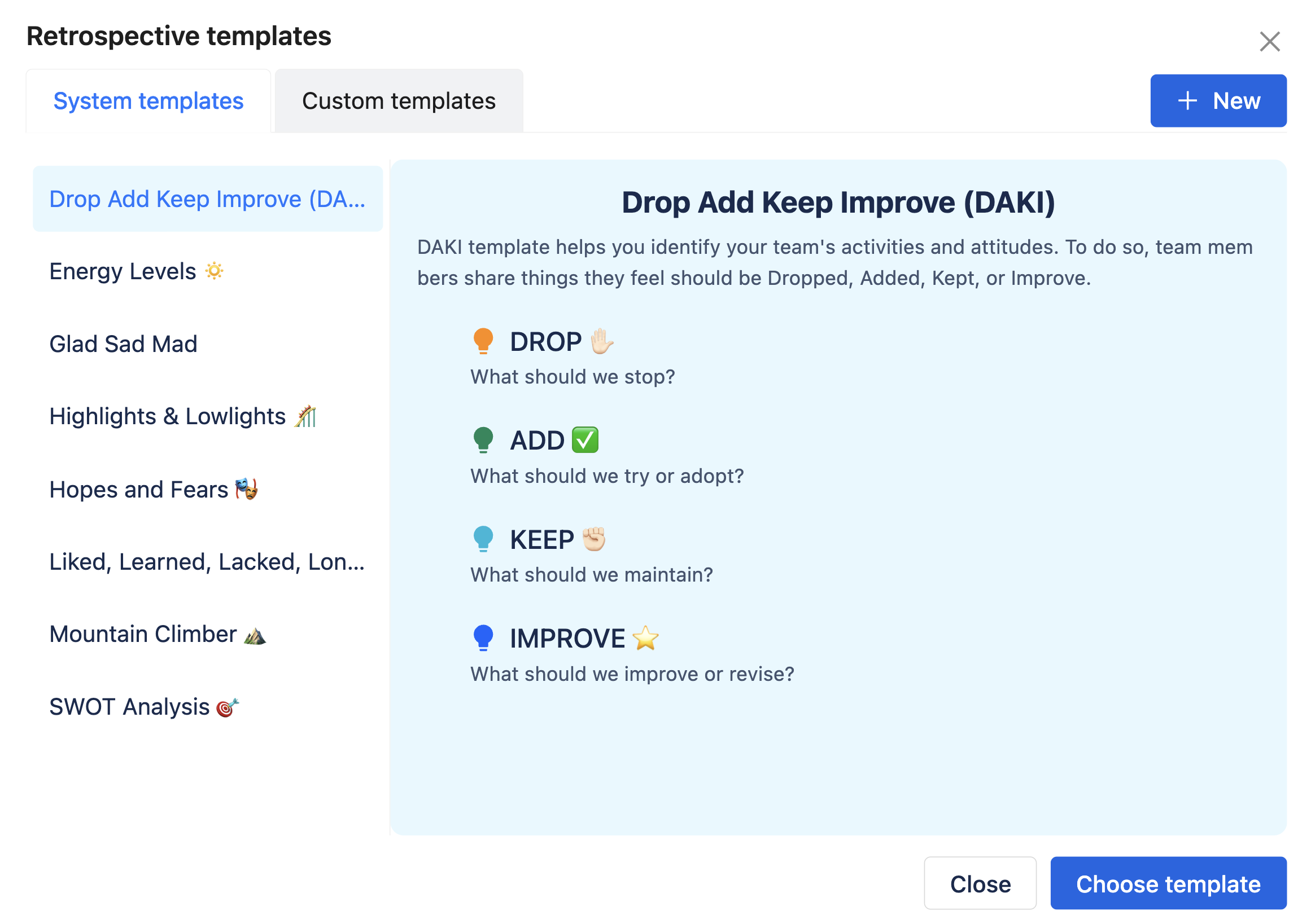 Retrospective templates
