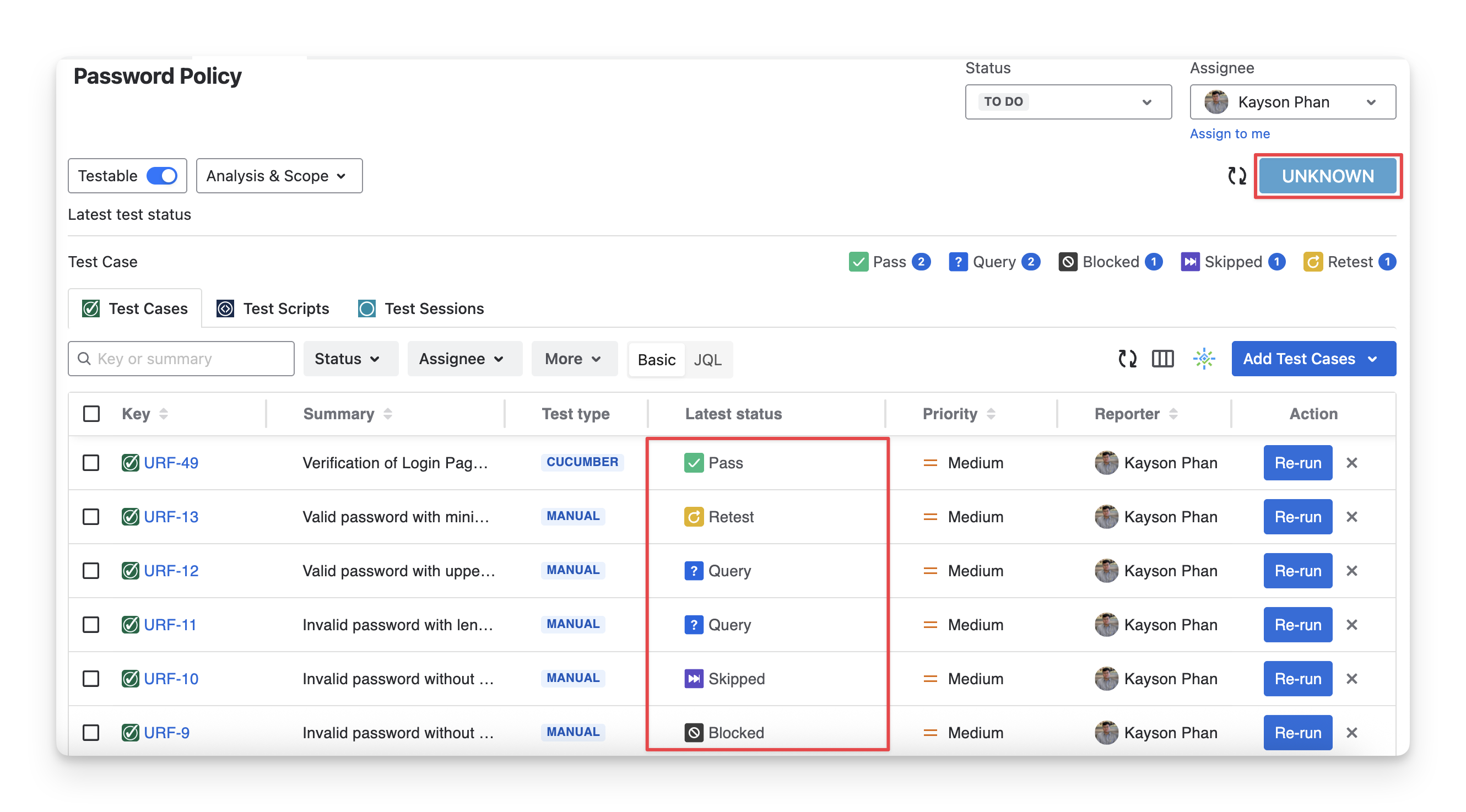 Test Case Calculation Scope
